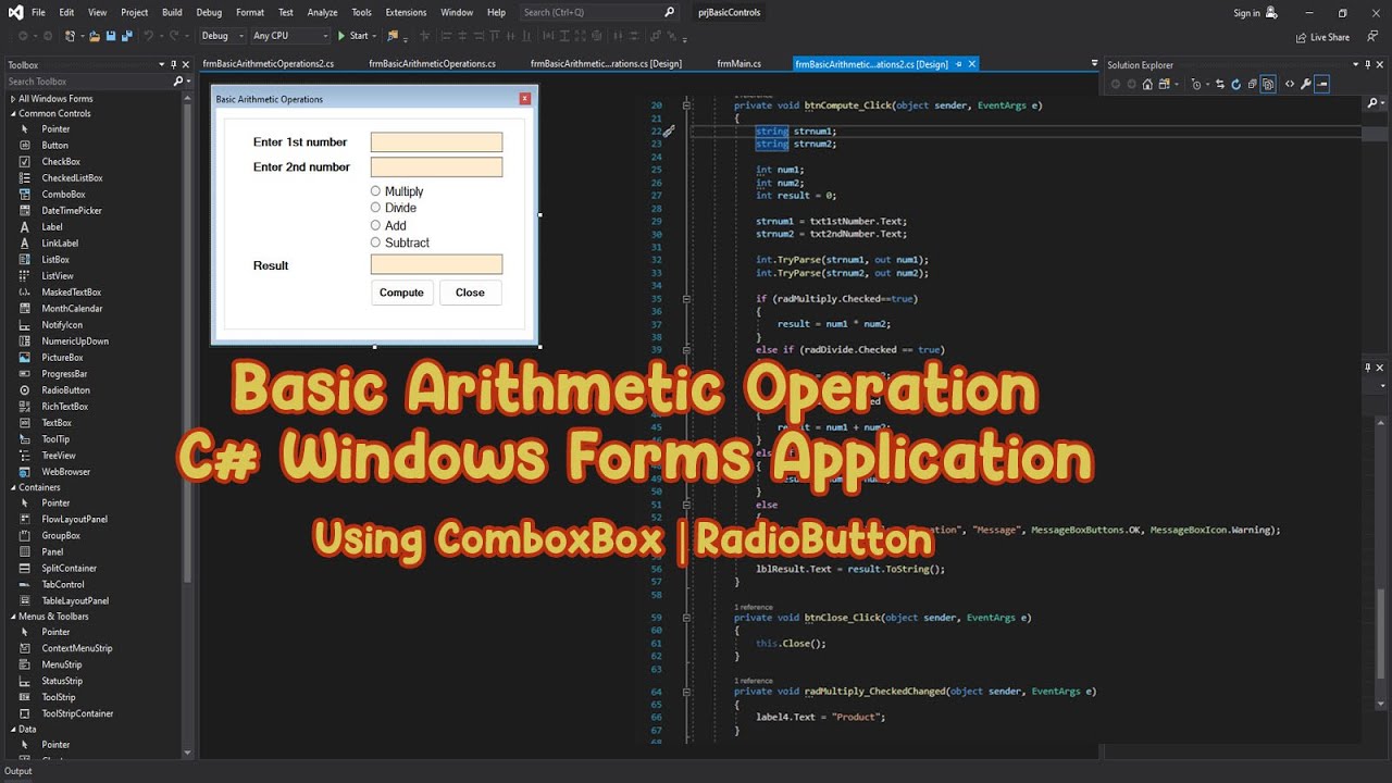 C Windows Forms Application Basic Arithmetic Operations Youtube