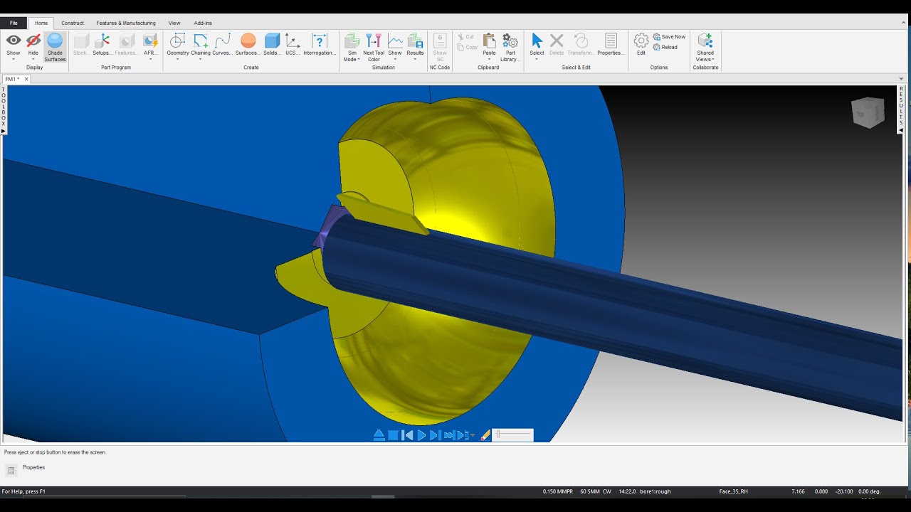 41 Tornear forma concava_operacion Bore, opcion face con FeatureCAM ...