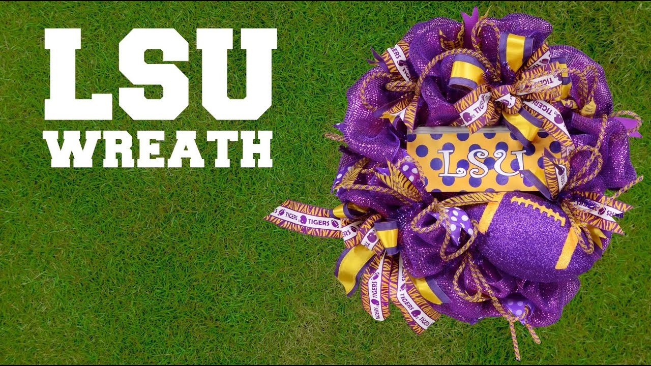 Purple & Gold Tiger Stripe Football Wreath with LSU Accent Sign - YouTube