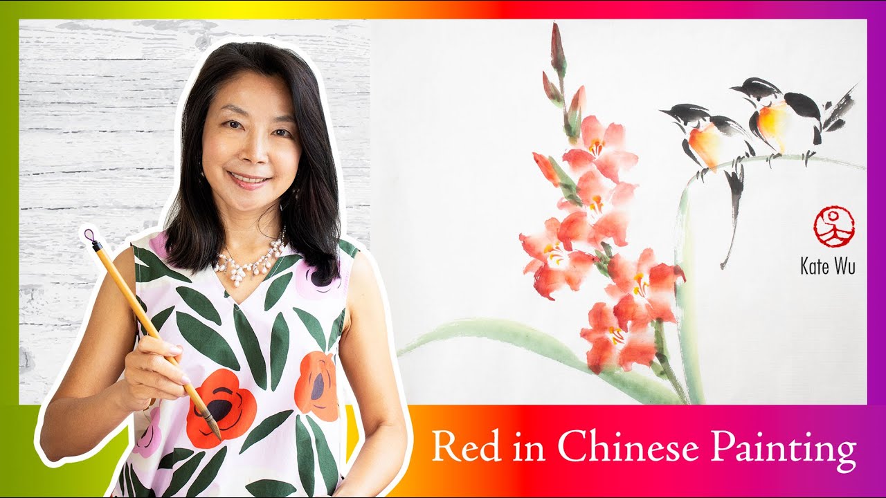 The use of red color in Chinese painting | red Gladiolus and birds ...