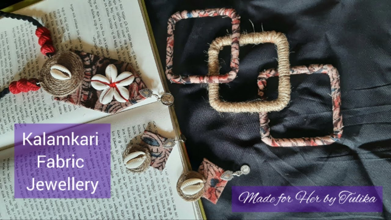 DIY Kalamkari Fabric Jewelry || Fabric Jewelry making || Necklace Earrings Bangles - YouTube