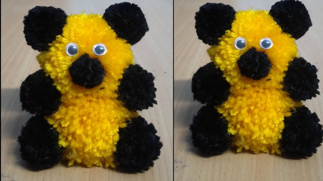How to make pom pom teddy 🧸 bear with wool |DIY| woolen teddy bear 🐨 ...