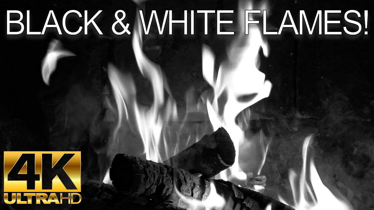 Black & White Fireplace Flames (4K UHD) 10 Hours Crackling Logs ...