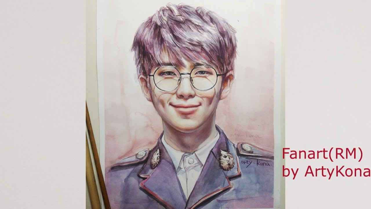 Fanart (Watercolor Portrait Painting) - BTS RM (방탄소년단 남준) - YouTube
