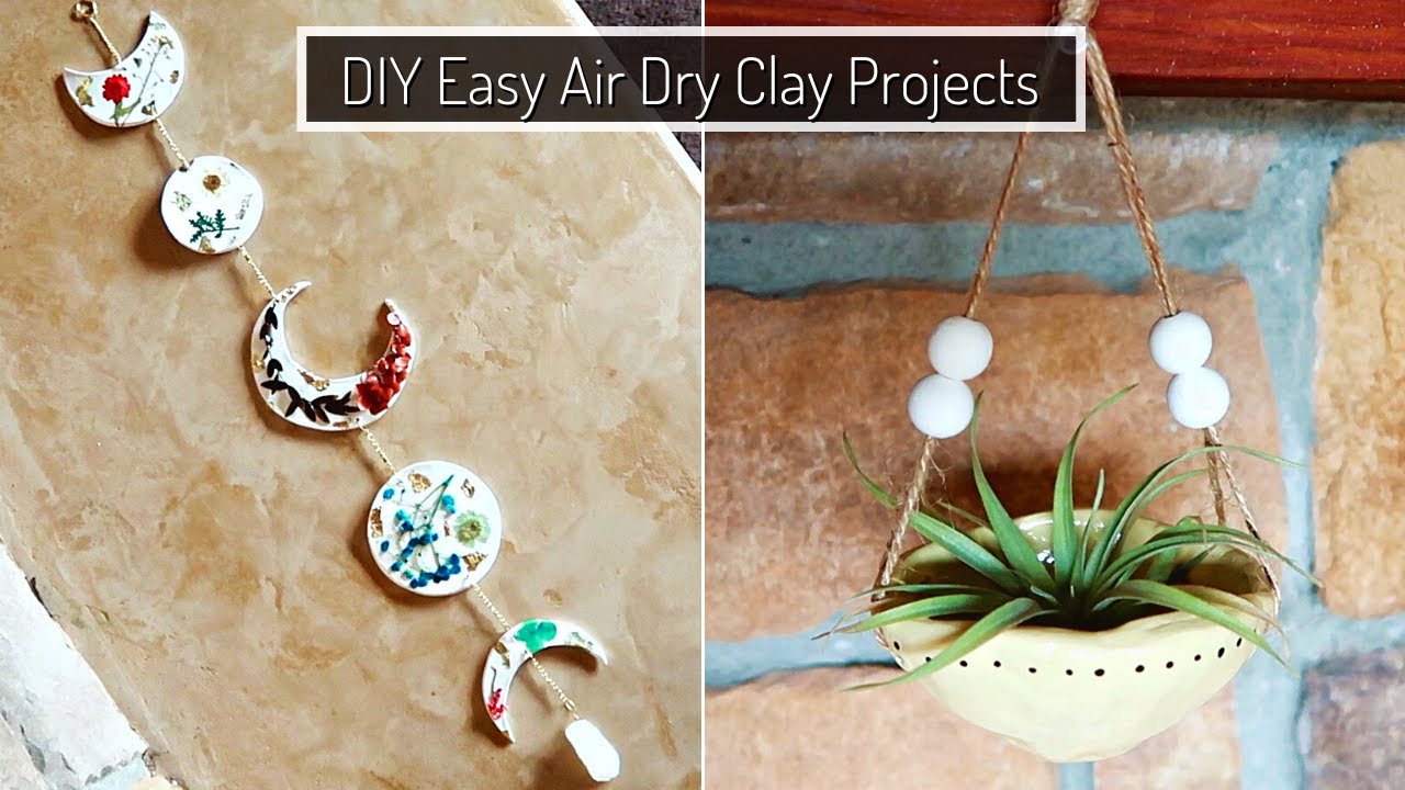 DIY Air Dry Clay Ideas | Clay Planter & Clay Moon Phase Wall Hanging ...