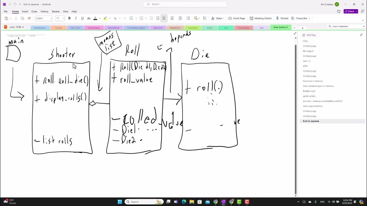 042324 COSC 1336 Python object-oriented: main program for Shooter, Roll, and Die classes - YouTube