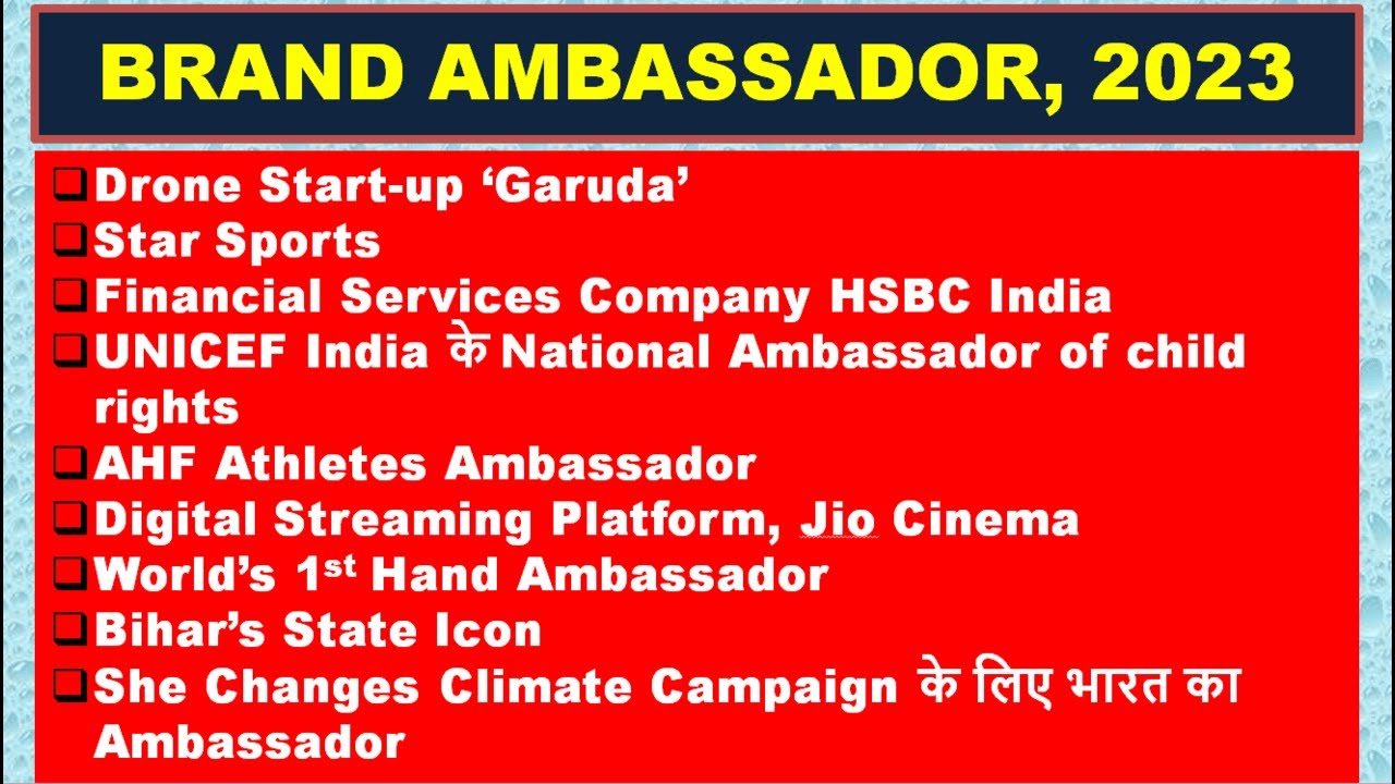 Brand Ambassador 2023 | January से April 2023 तक appoint किये गये सारे ...