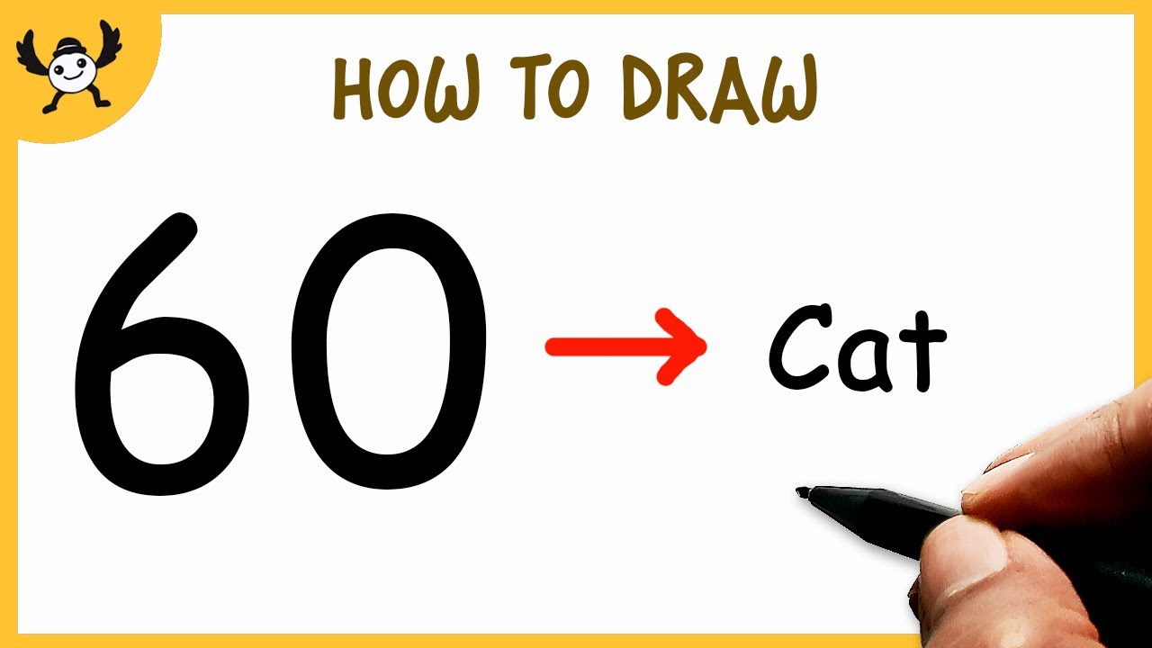 How To Draw a Cat Step by Step Using Number 60 | Easy Cat Drawing ...