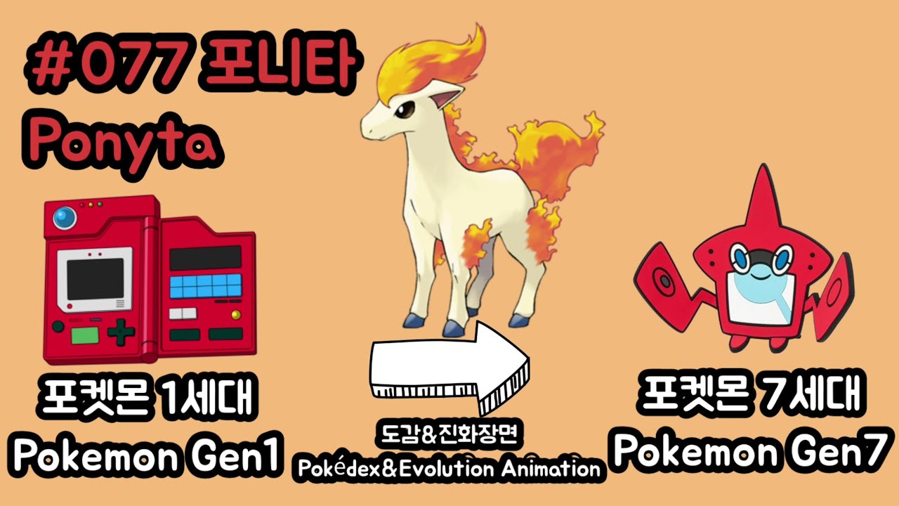 #077 Ponyta Pokédex & Evolution Animation Gen 1-7 - YouTube