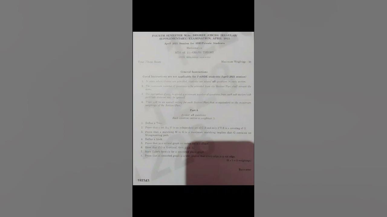 Msc Maths , Fourth sem Graph Theory Question papers - YouTube