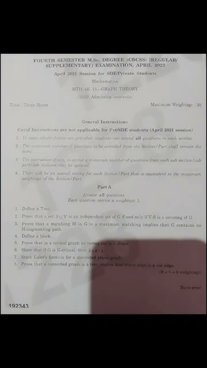 Msc Maths , Fourth sem Graph Theory Question papers - YouTube