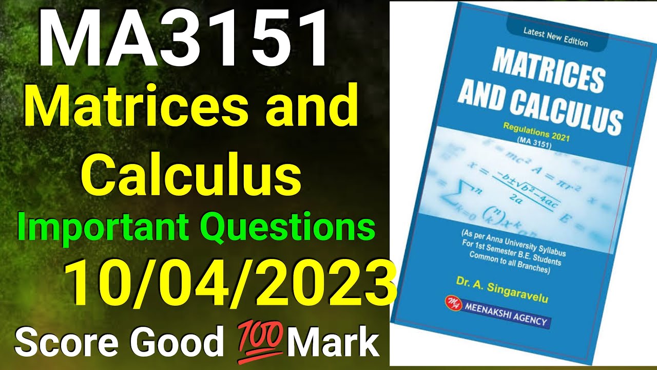 MA3151 Important questions | MA3151 matrices and calculus important ...