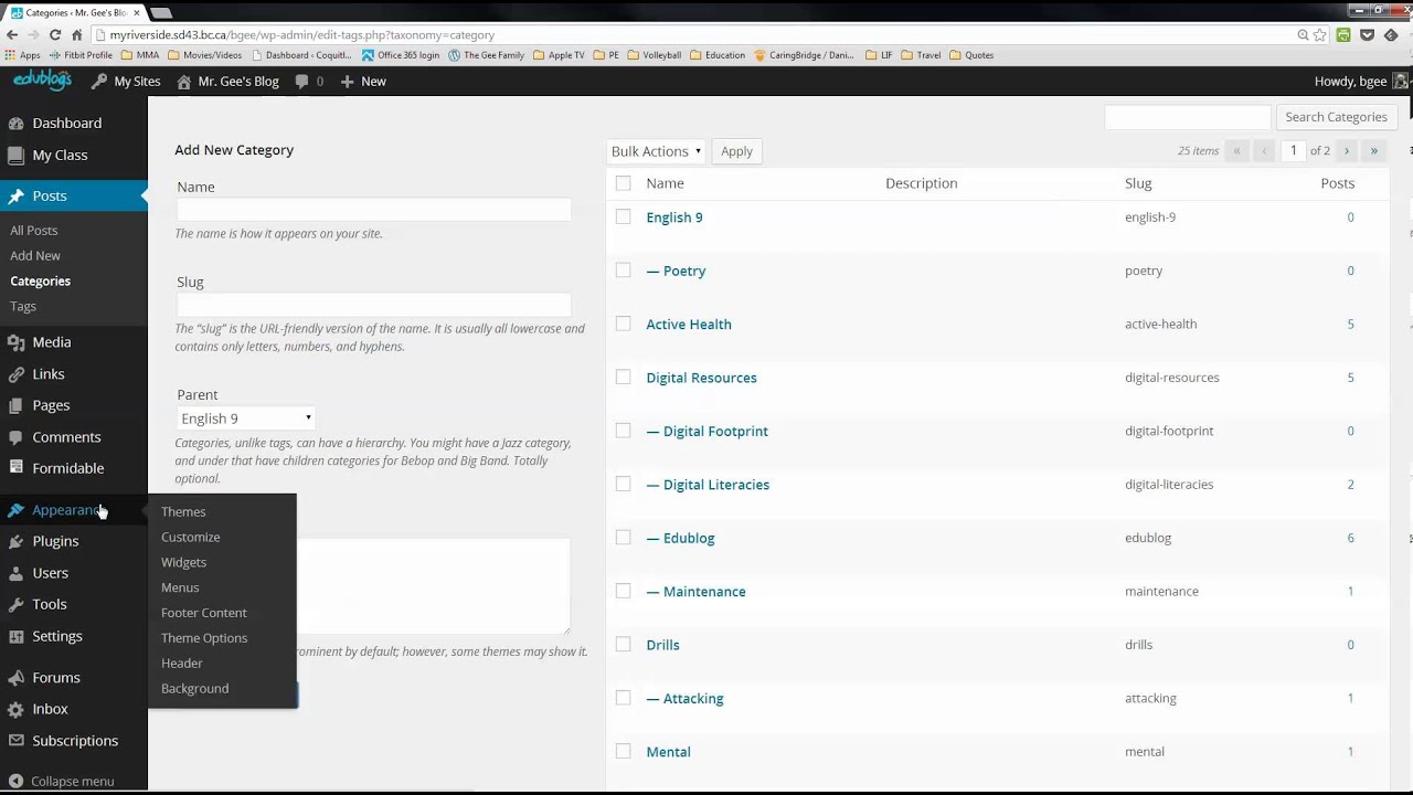 Edublogs - How to Create Categories and Sub Categories - YouTube