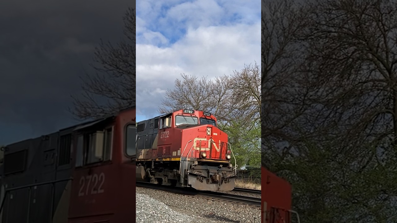CN GE C44-9W 2722 Teardrop cab leads CN M340 In Elkhart Indiana - YouTube