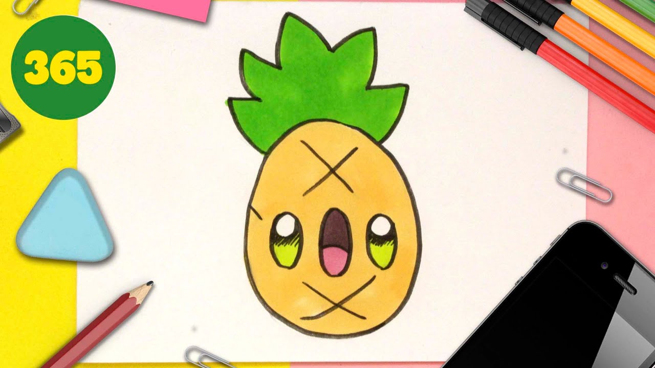 HOW TO DRAW A CUTE PINEAPPLE STEP BY STEP - YouTube