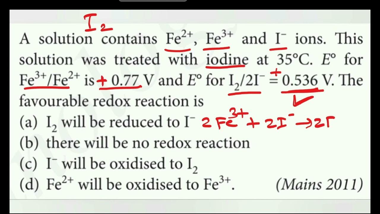 A solution contains Fe2+, Fe3+ and I- ions. This solution was treated with iodine at 35°C. E ...