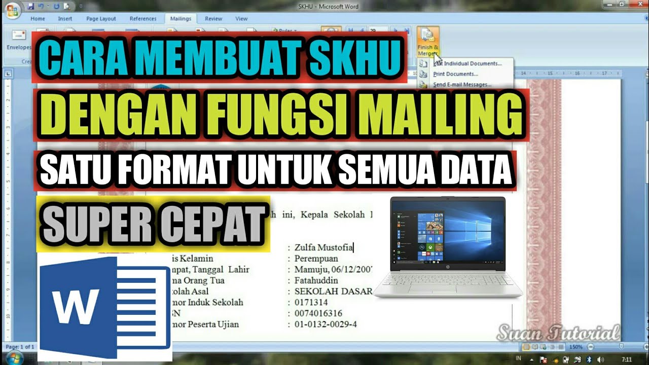 Cara Membuat SKHU dengan Menggunakan Fungsi Mailling Pada Word - YouTube