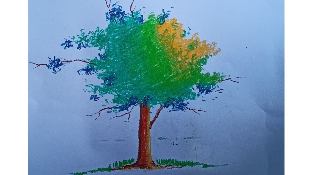 Drawing a Tree with Blending Oil Pastel Colour Tutorial - YouTube