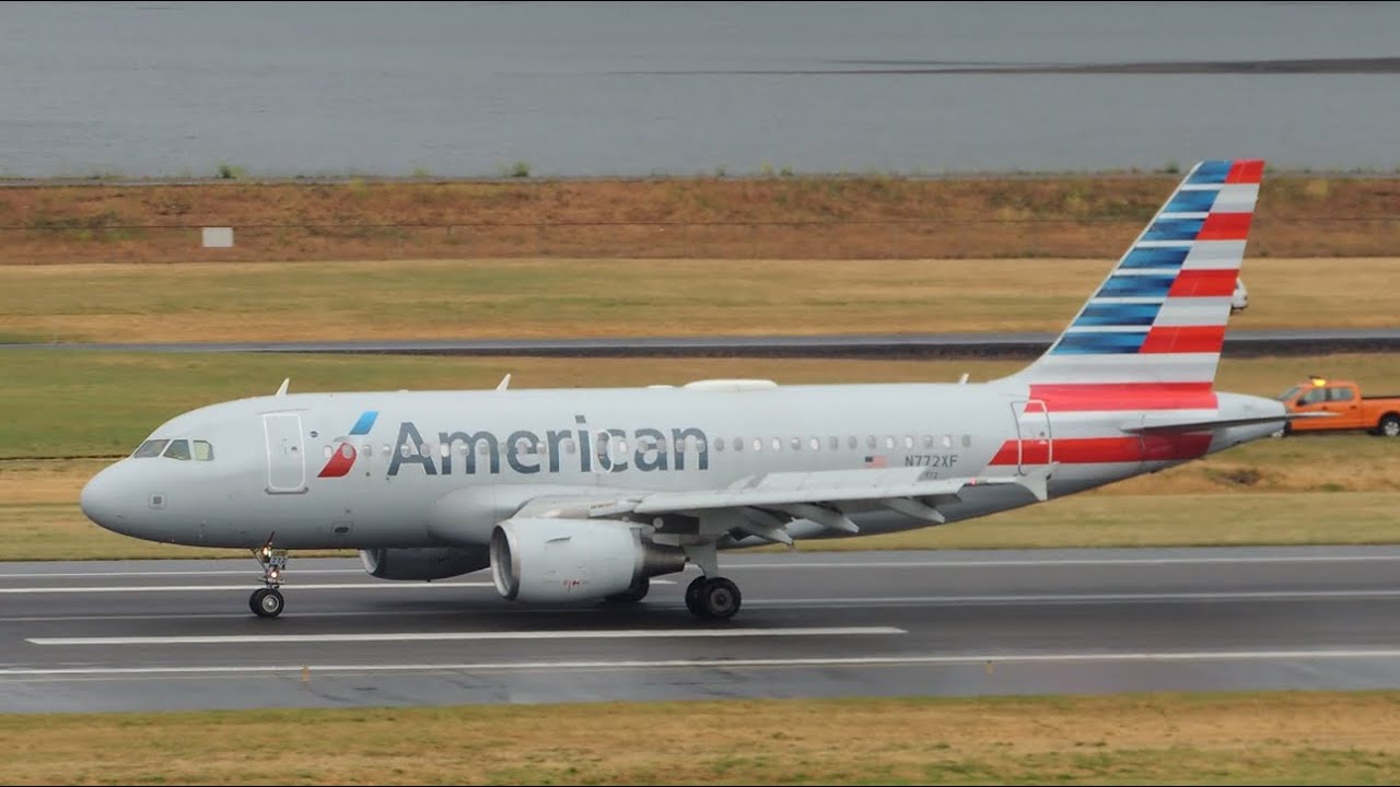 American Airlines Airbus A319-112 [N772XF] landing in PDX - YouTube