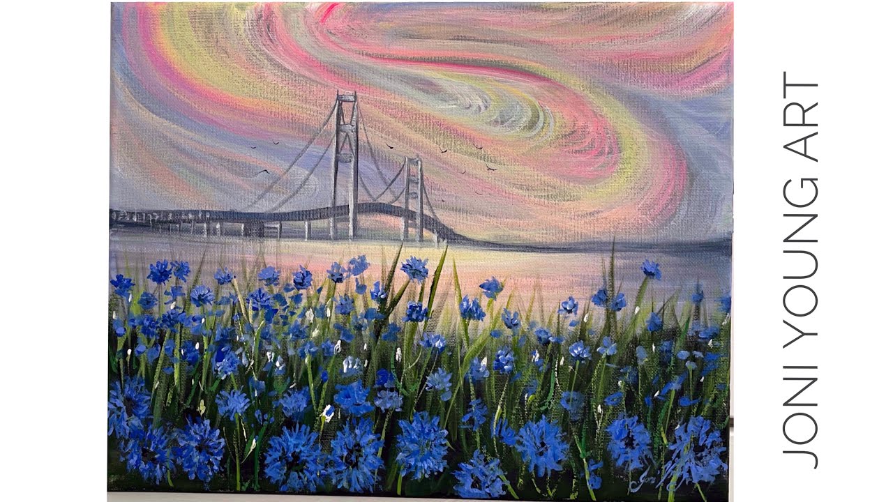 How To Paint “Bridge And Bachelor Buttons” acrylic Painting Tutorial ...