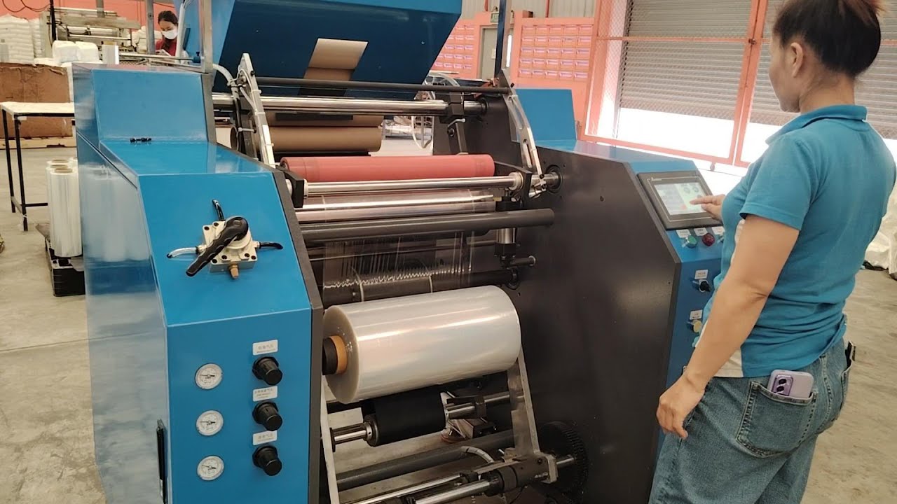 Full Automatic Wrap Stretch film Rewinder Machine,Hand roll Jumbo roll ...