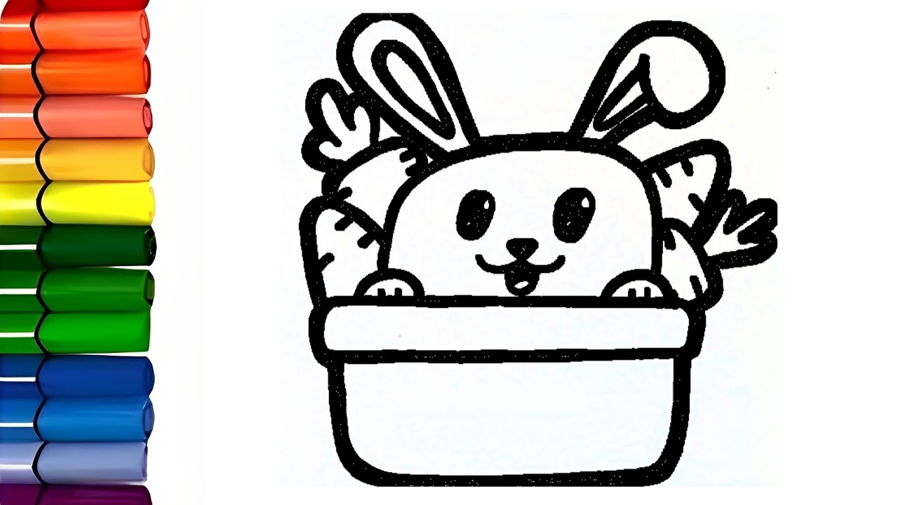How to Draw a Rabbit in Basket with Carrots - YouTube