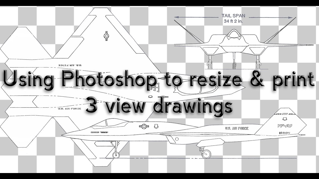 Using Photoshop to resize & print 3 view drawings - YouTube