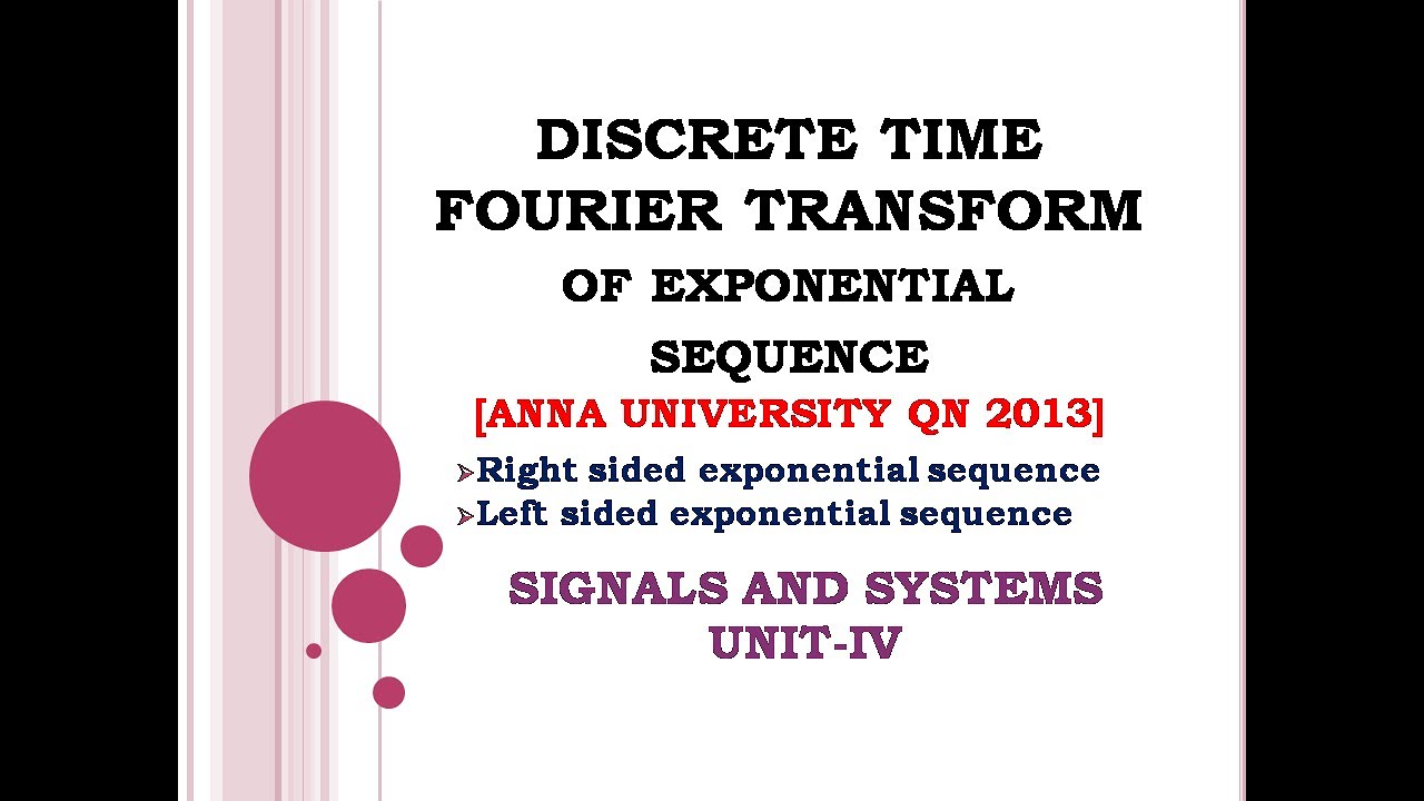 4.6 Discrete Time Fourier Transform of exponential sequence | DTFT of ...