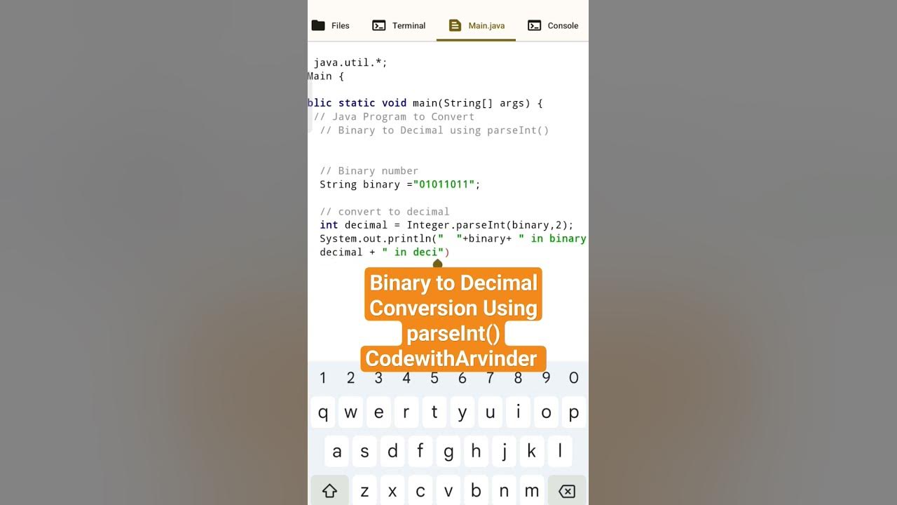 Binary To Decimal Conversion Using Parseint Java Youtube