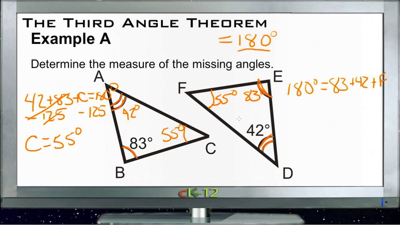 The Third Angle Theorem Examples Basic Geometry Concepts Youtube