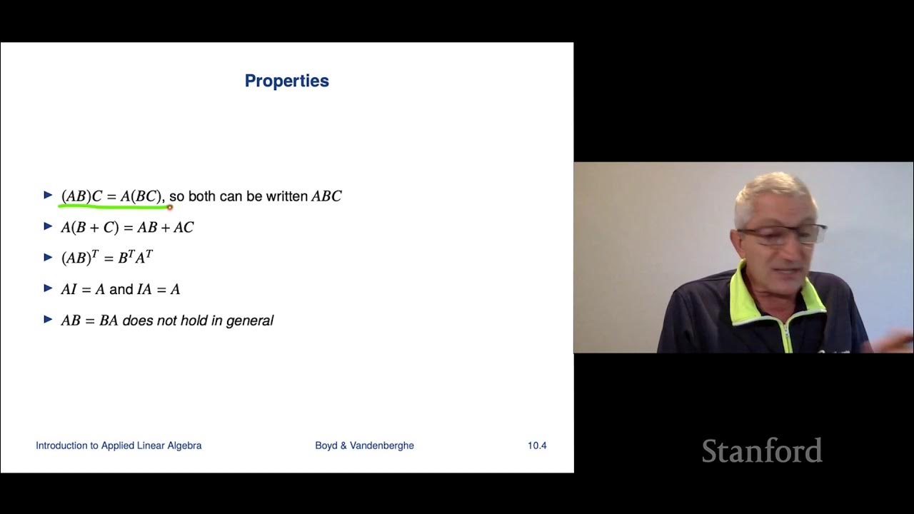 Stanford ENGR108: Introduction to Applied Linear Algebra | 2020 | Lecture 27-VMLS matrix mult ...