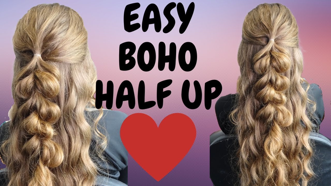 Messy braided wavy half up half down hairstyle - YouTube