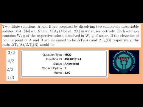 NEST Colligative properties PYQ (2019) - YouTube