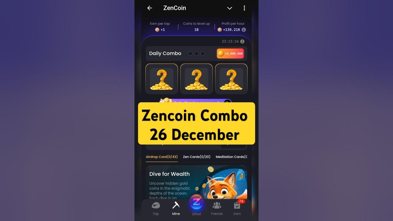 Zen coin daily combo Today 26 December | Zen coin combo cards #zencoin #combo - YouTube