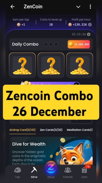 Zen coin daily combo Today 26 December | Zen coin combo cards #zencoin #combo - YouTube