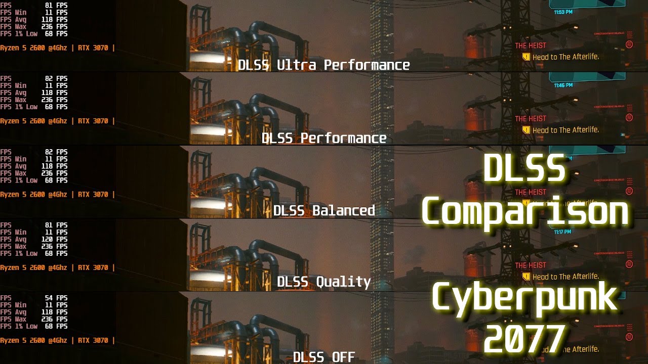 Cyberpunk 2077 DLSS comparison 1080p (Night) - RTX 3070 - Ryzen 5 2600 ...
