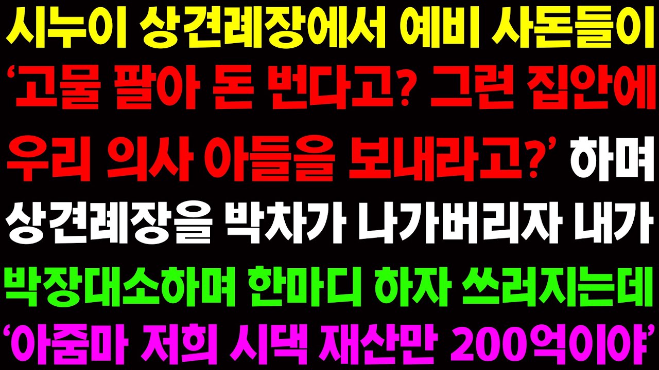 실화사연 시누이 상견례에서 예비 사돈들이 고물 파는 집안이 감히 우리 의사 아들을 넘봐 하며 무시를 하자 내가 한마디