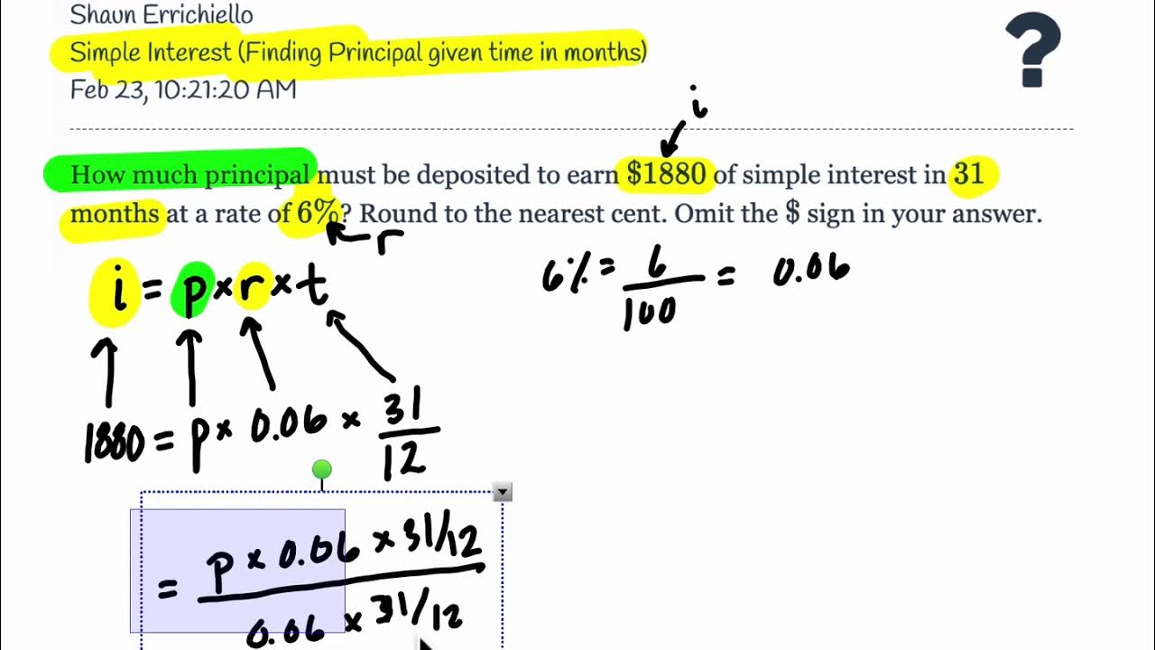 Simple Interest Finding Principal Given Time in Months - YouTube