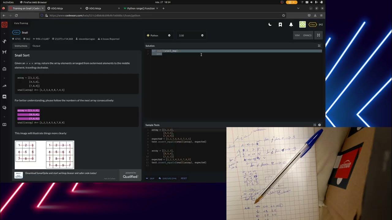 Codewars: Snail kata (4 Kyu) attempt Ep. 2 - No talking - YouTube