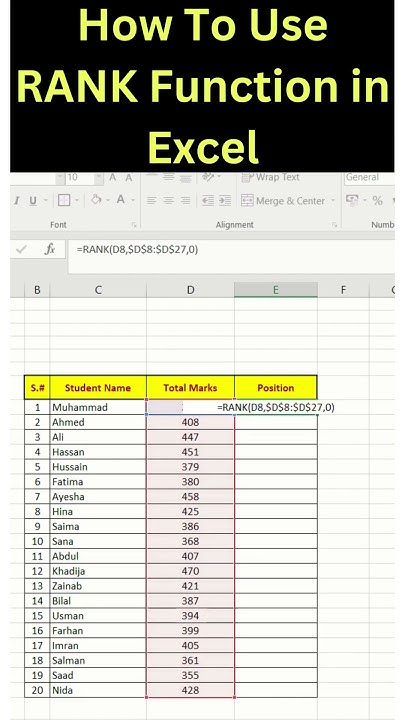 How To Use Rank Function In Excel | Rank Function Kesa Apply Karen | # ...