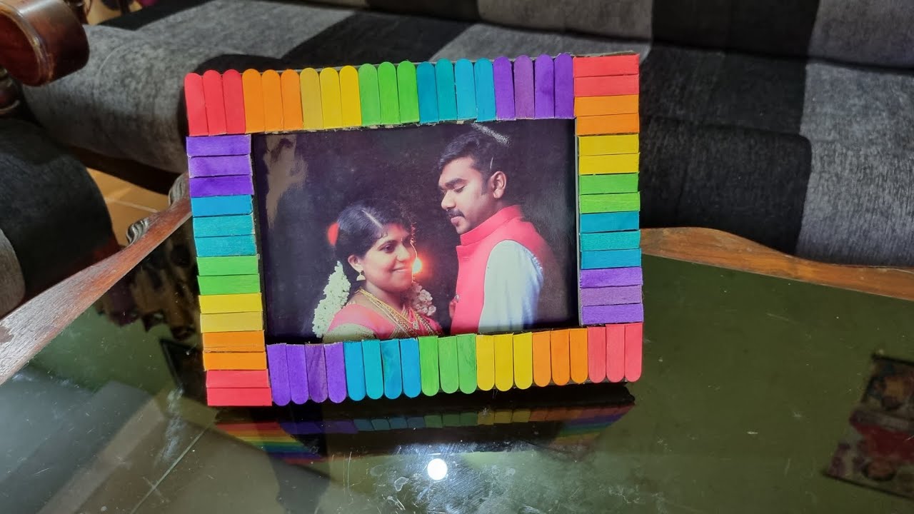 Photo frame DIY/Easy and simple Photo frame making /Popstick photo ...