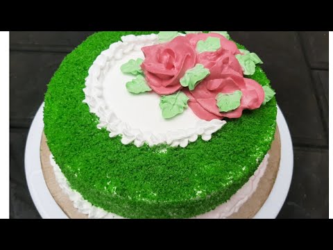 Garden cake/easy & tasty green velvet cake/green grass cake - YouTube