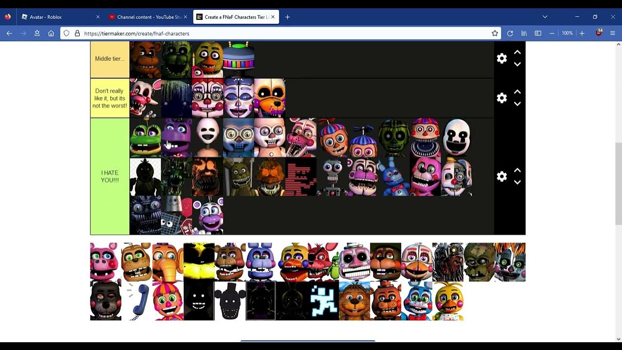 MY FNAF TIER LIST!!! - YouTube