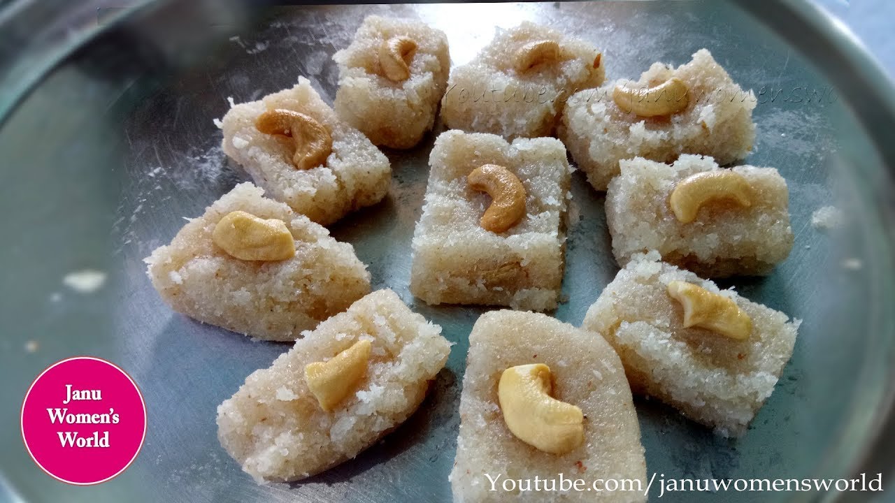 Coconut Burfi Sweets Recipe II Kobbari Mithai II Nariyal burfi - Janu ...