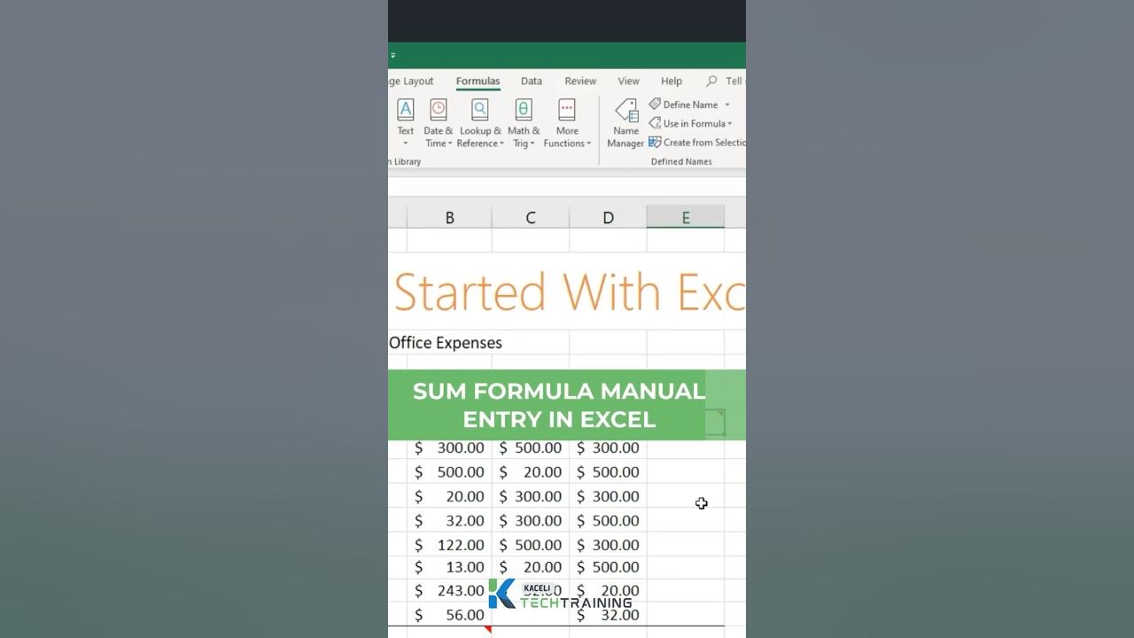 SUM Calculation Manual Entry of Formula in Excel #microsoft #kacelitutorials #microsoftoffice ...