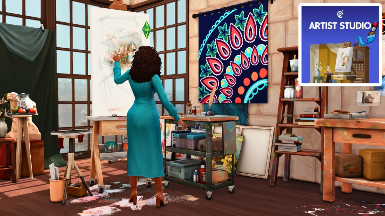 The Perfect Kit For Your Artsy Sim🤩🎨👩🏾‍🎨 The Sims 4 Artist Studio Kit ...