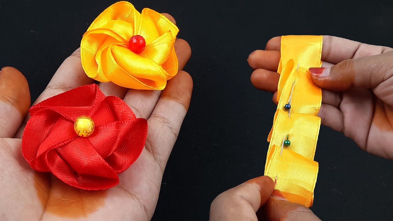 DIY Ribbon Flowers - Super Easy Ribbon Flower Making - How to make ...