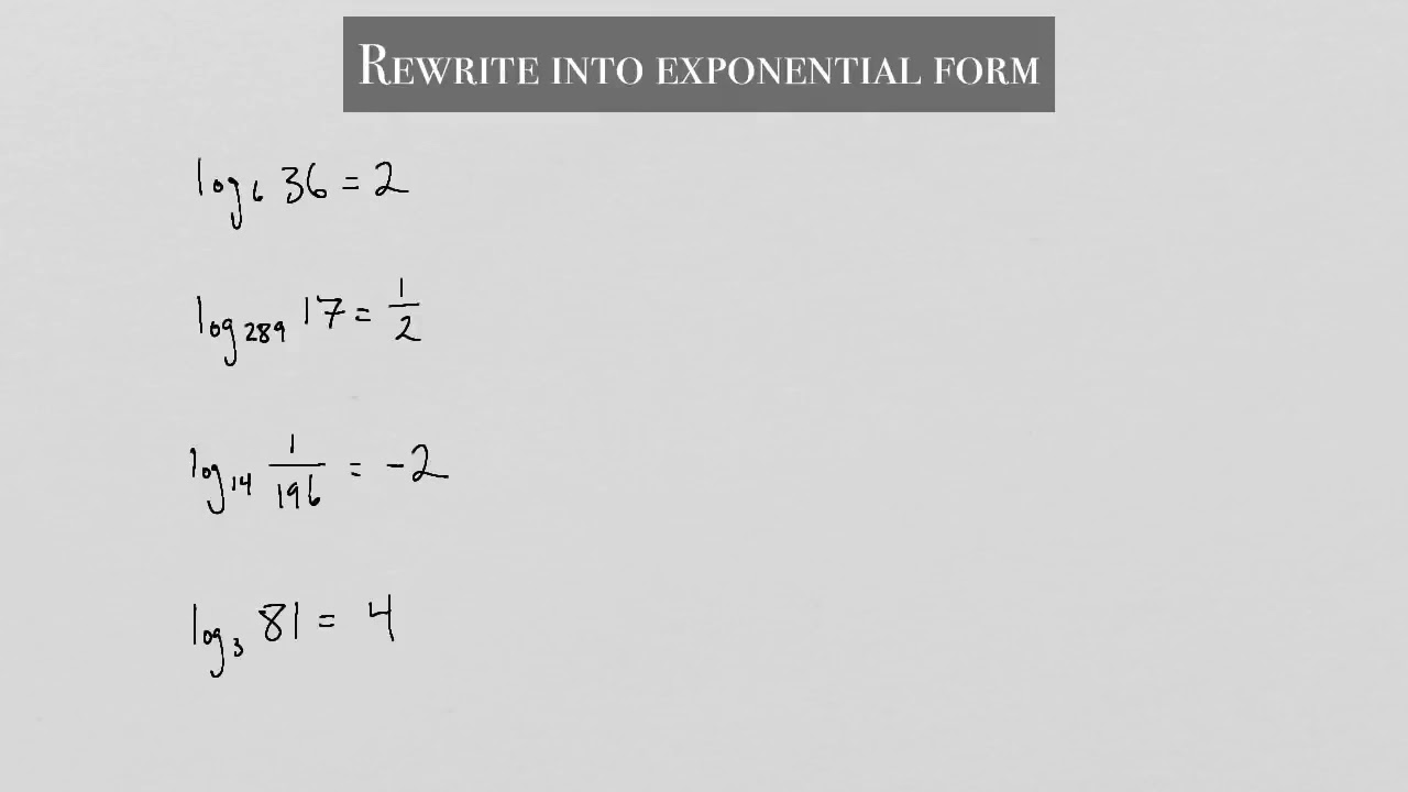 ALGEBRA 2, Logarithms, Convert to Exponential Form, Evaluate, and ...