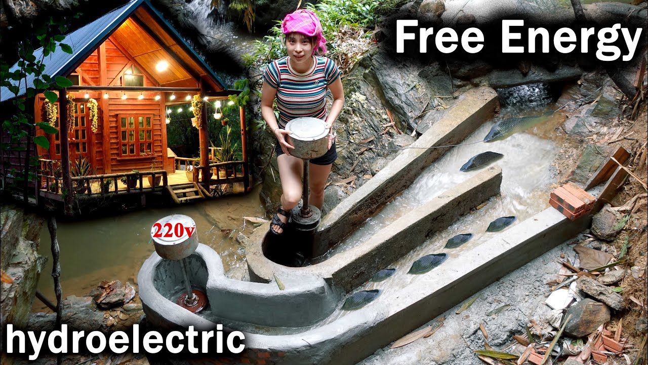 Build primitive hydroelectric power, Off grid cabin, gardening, animal ...