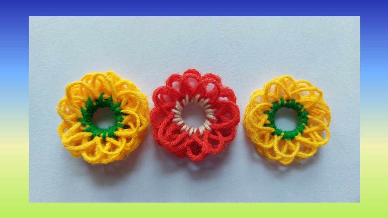 woolen thread flower making/woolen flower - YouTube